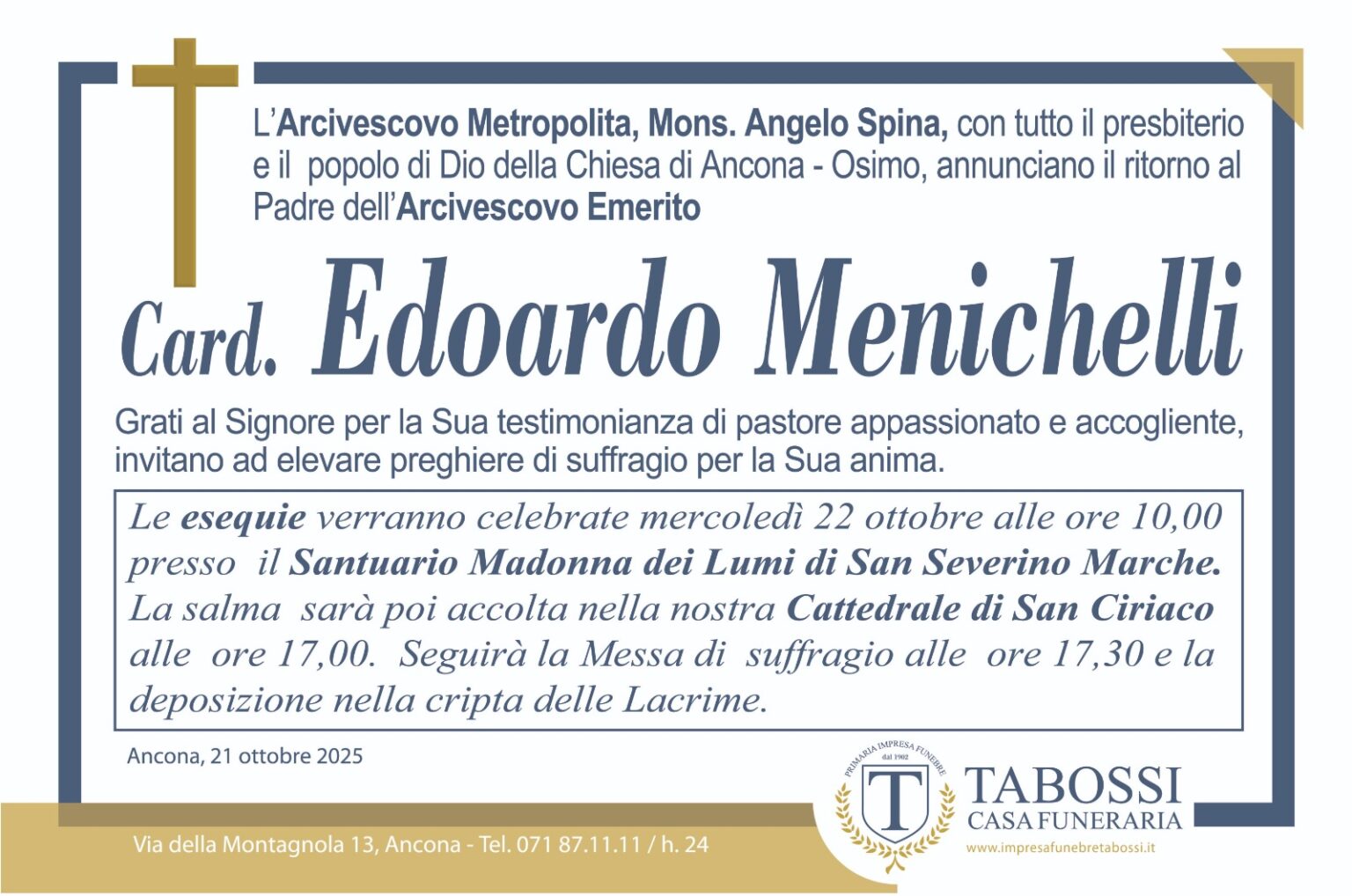 Messa di suffragio per il Cardinale Menichelli nella Cattedrale di San Ciriaco - Arcidiocesi di ...